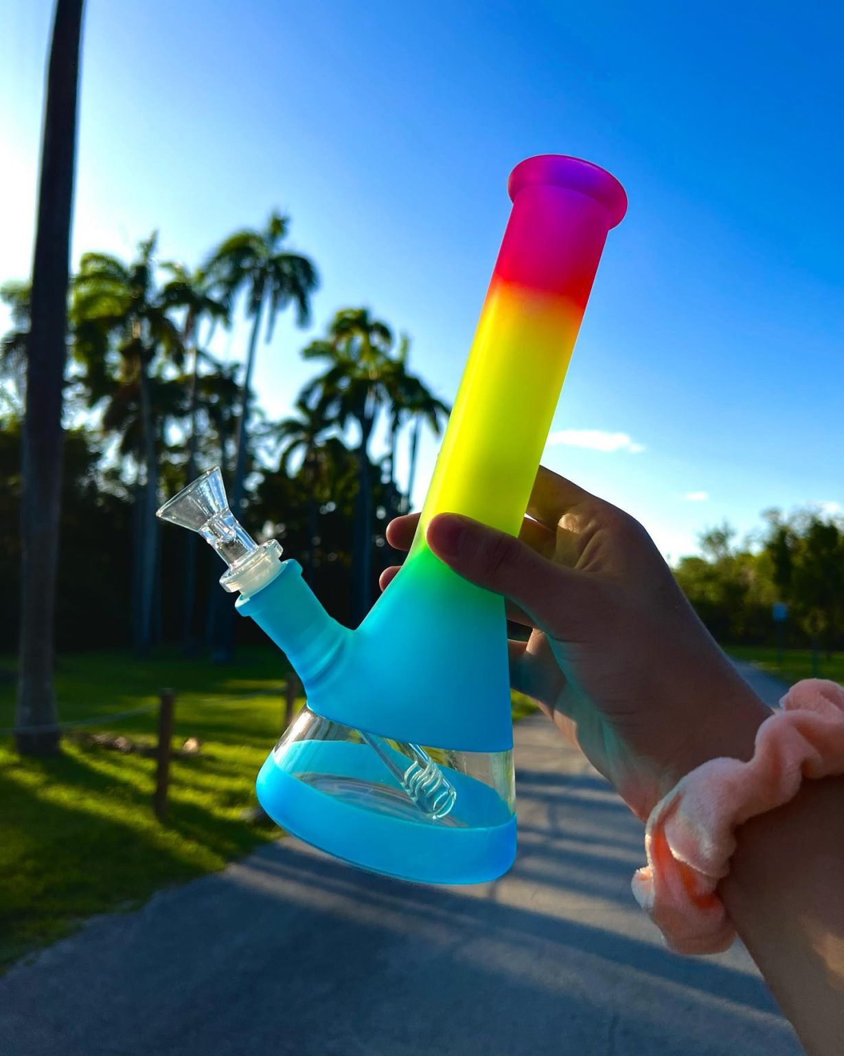 8" Fairy Soft Pink Butterflies Beaker Glass Bong - Girl Stash