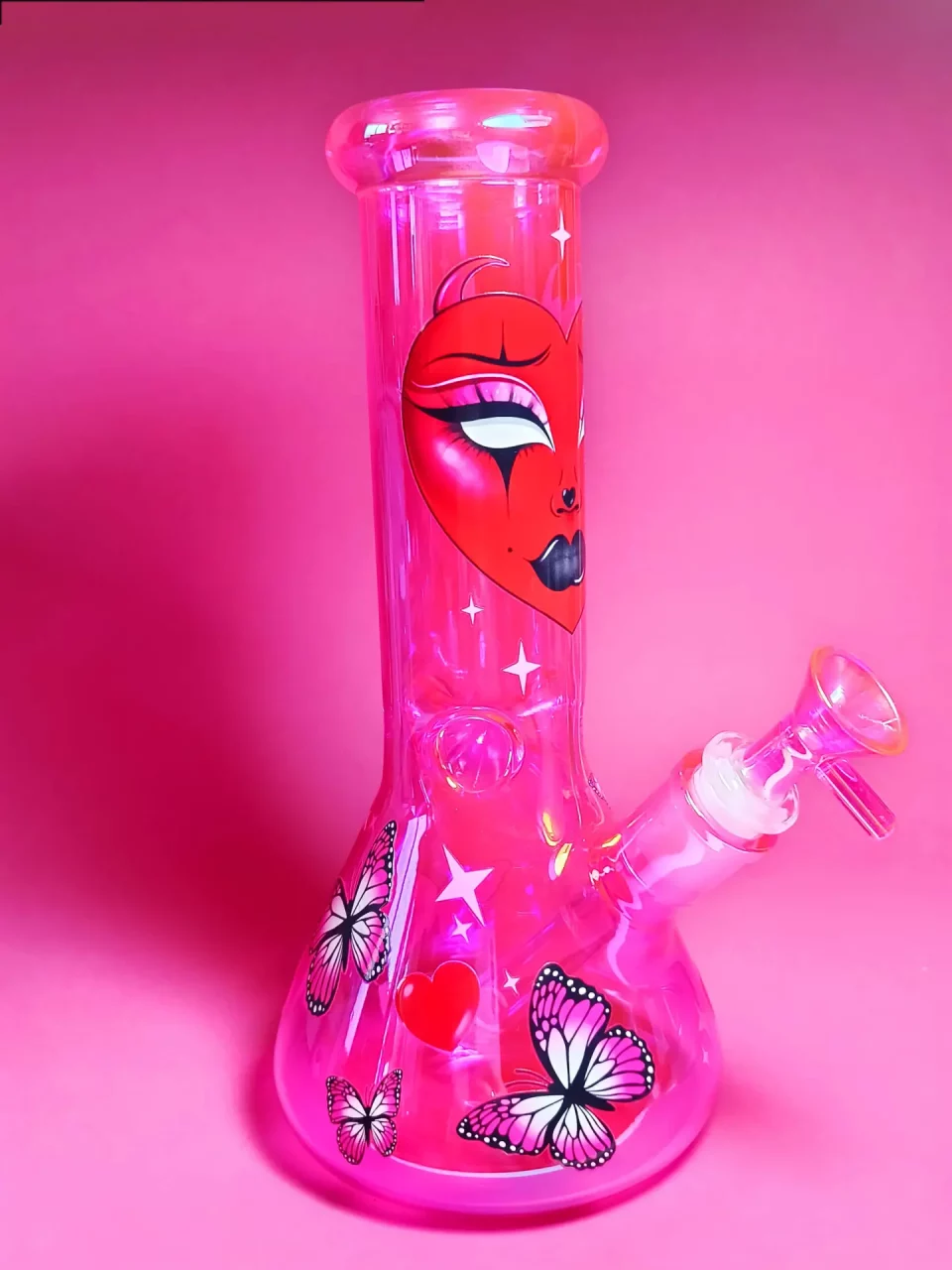 10” Goth Babe Pink Glitter Bong with Butterfly - Girl Stash