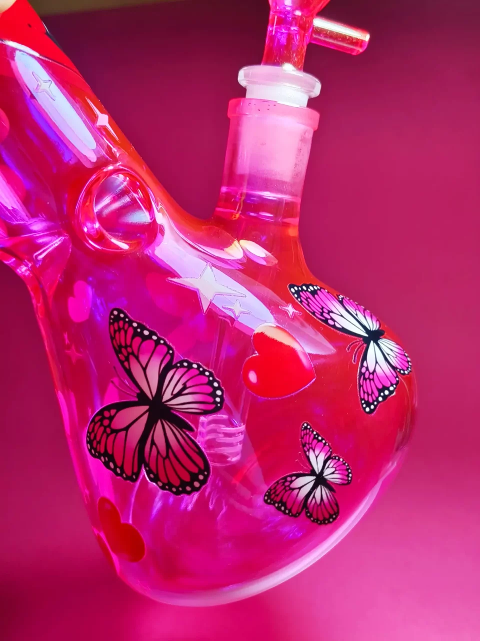 10” Goth Babe Pink Glitter Bong with Butterfly - Girl Stash