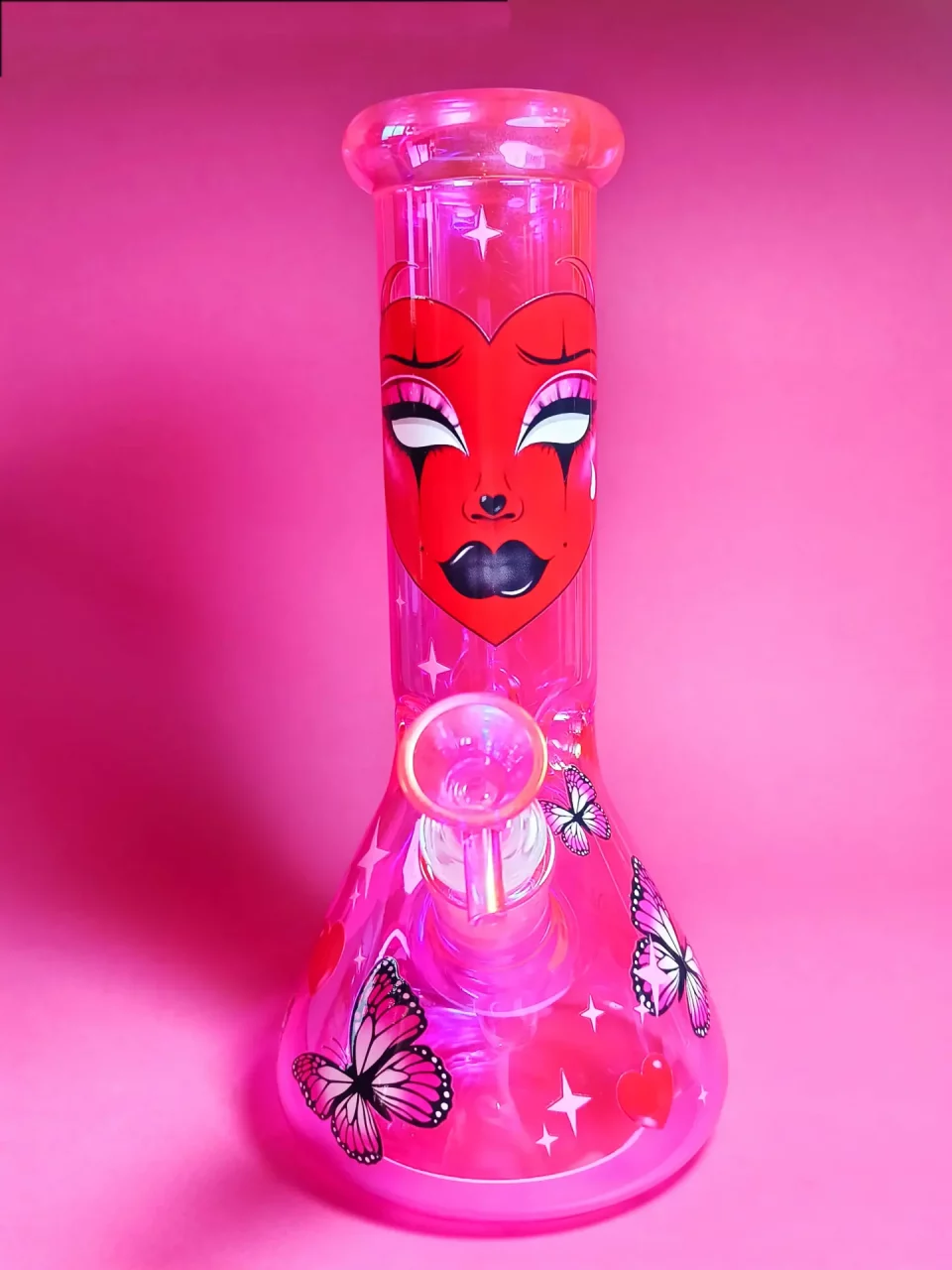 10” Goth Babe Pink Glitter Bong with Butterfly - Girl Stash