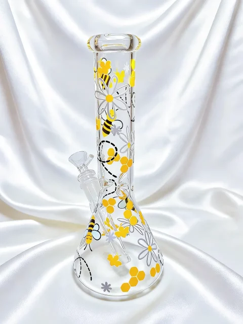 Smiling Little Bees Beaker Glass Bong | Sweet Honey Buzz - Girl Stash