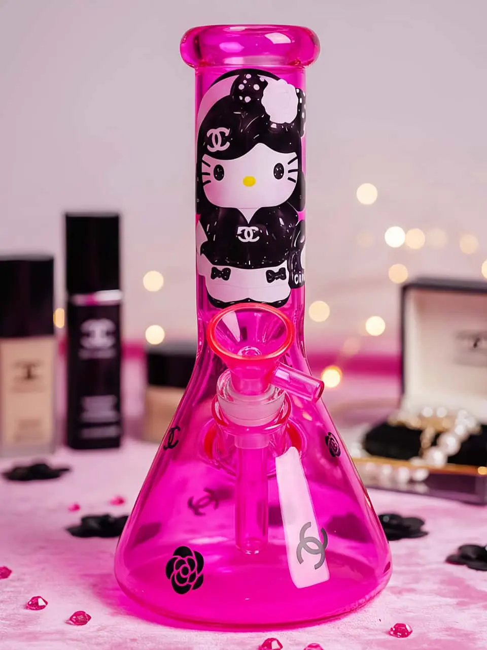 Neon Hepburn Hello Kitty Beaker Glass Bong | Chanel Girl Luxe - Girl Stash
