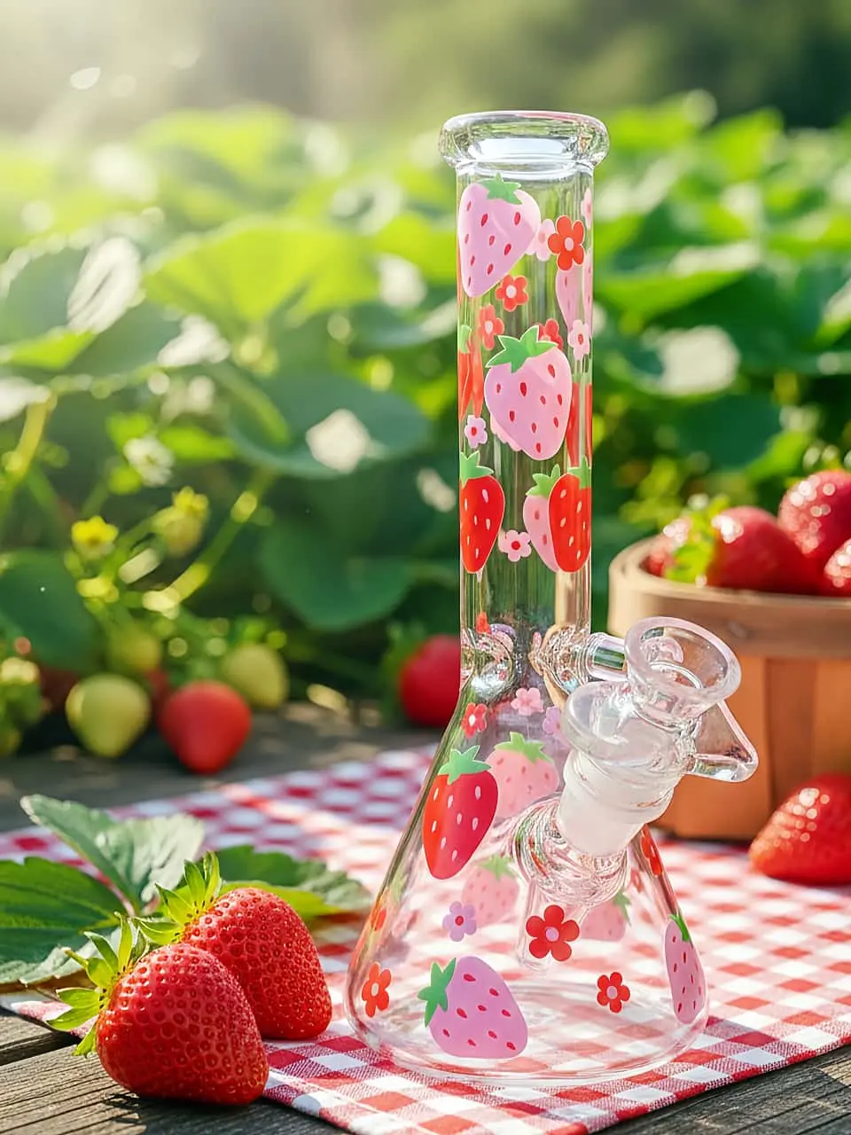 Strawberry & Floral Beaker Glass Bong | Berry Bliss - Girl Stash